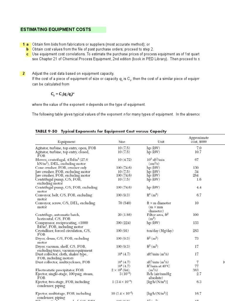 Equipment Cost Estimation Guide | PDF | Cost | Business
