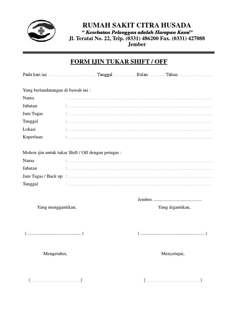 Form Ijin Tukar Shift RS Citra Husada | PDF