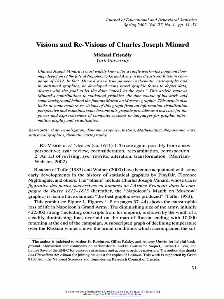 Visions and Re-Visions of Charles Joseph Minard | PDF | Visualization ...