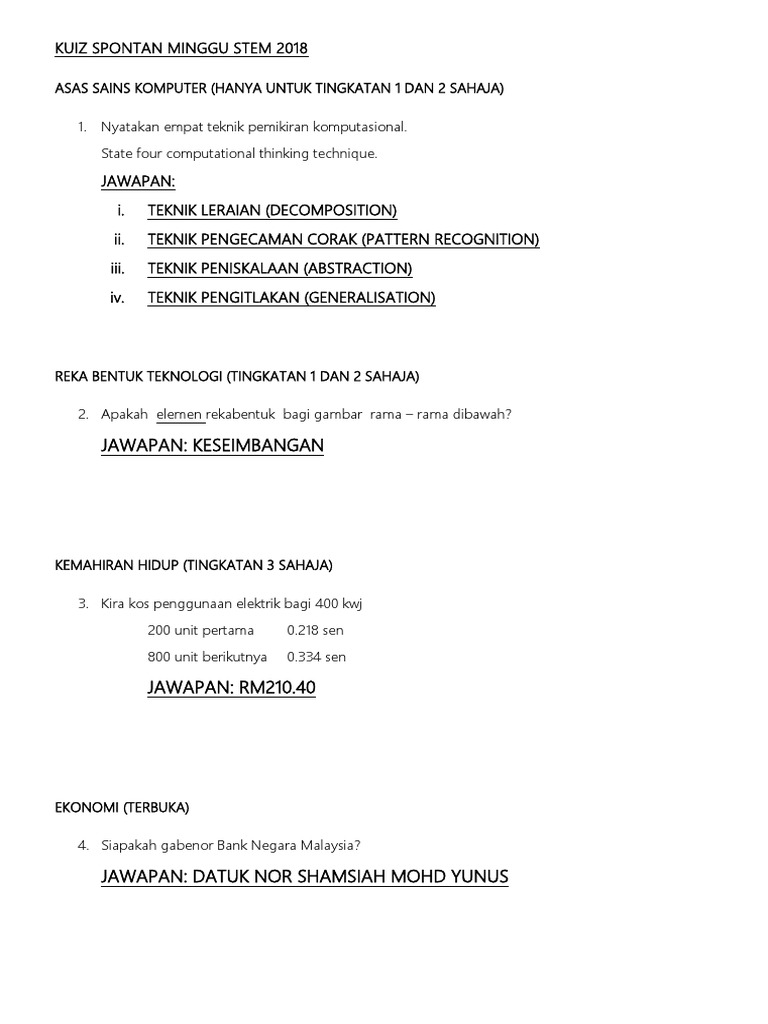 Kuiz Spontan Minggu Stem 2018 | PDF