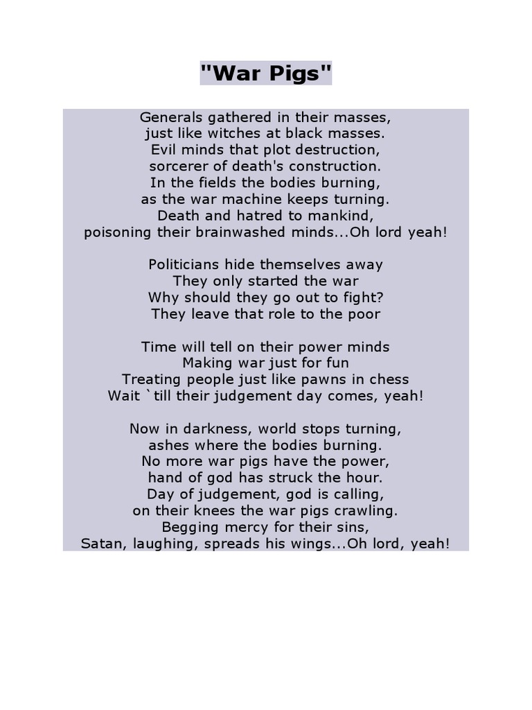War Pigs Lyrics Analysis | PDF | Unrest