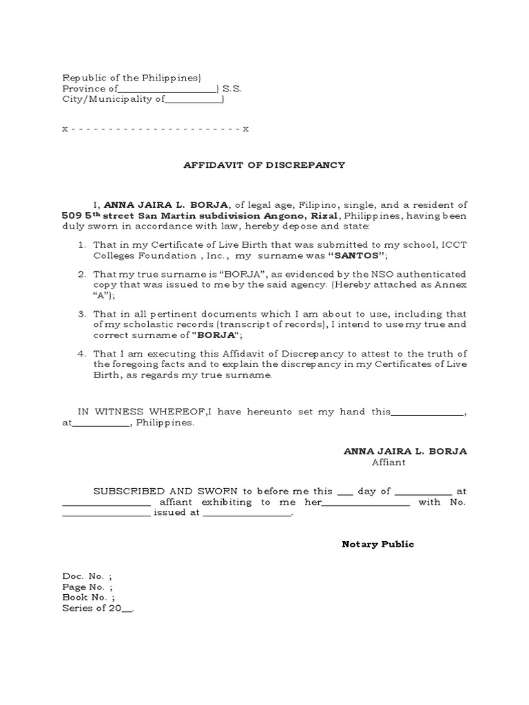 Affidavit of Discrepancy | Affidavit | Notary Public