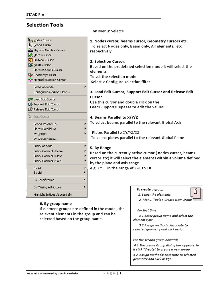 STAAD Pro Selection Tools Guide | PDF | Beam (Structure) | System Software