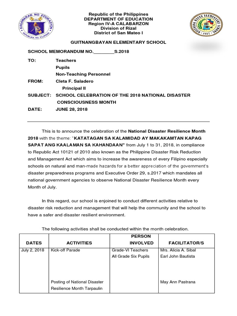 DRRM Memo | PDF | Emergency Management | Risk Management