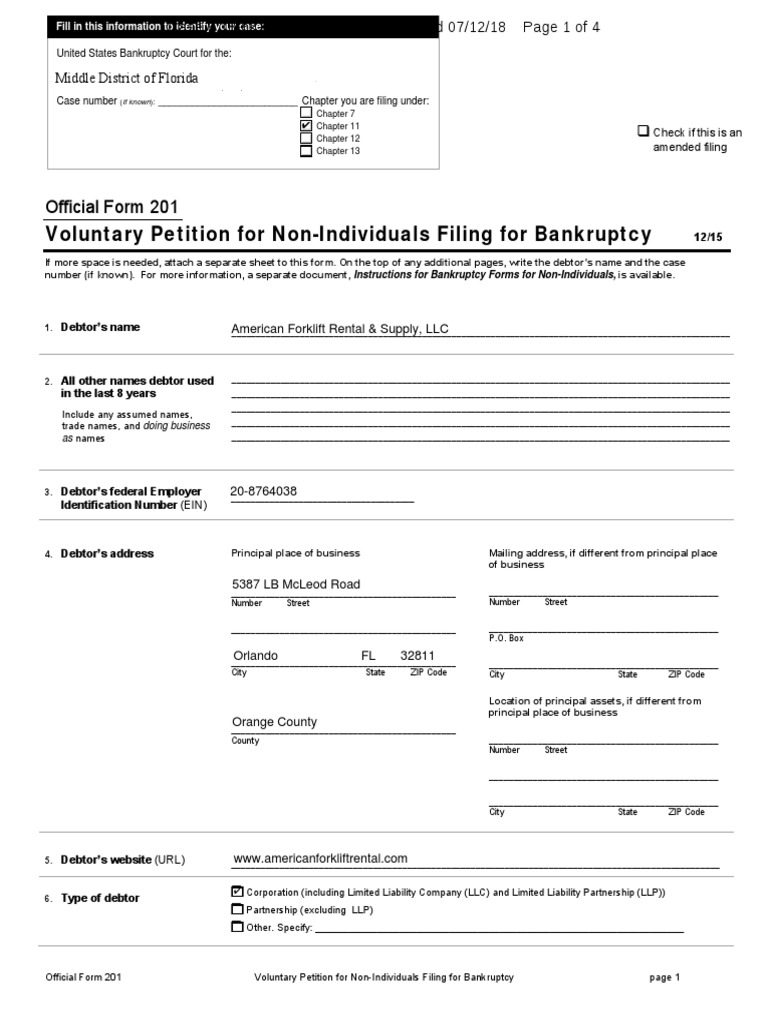 Voluntarypetitionfornon-Individualsfilingforbankruptcy: Official Form ...