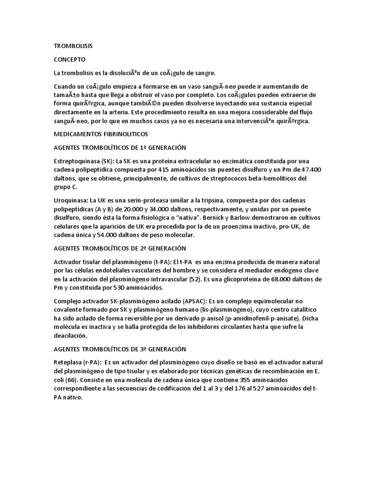 TROMBOLISIS | PDF | Especialidades Medicas | Medicina CLINICA