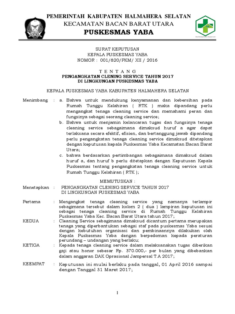 Contoh Sk Cleaning Service Kantor Desa - Peran Sekolah