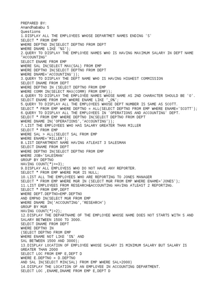 SQL Queries | PDF | Employment Compensation | Salary