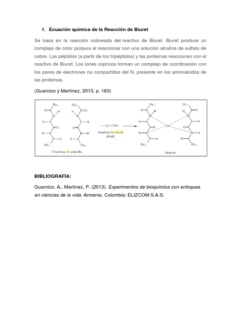 Ecuación Quimica de La Reacción de Biuret | PDF | Proteínas ...