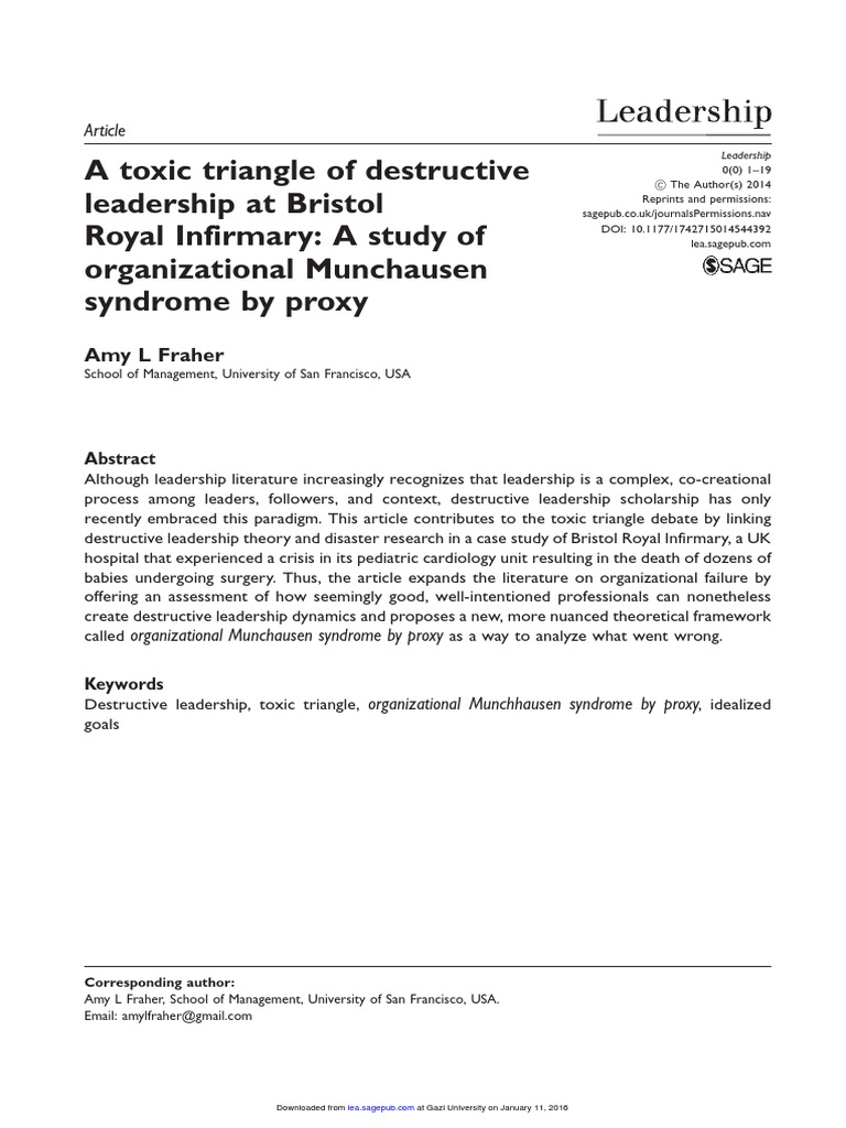 A Toxic Triangle of Destructive Leadership at Bristol Royal Infirmary ...
