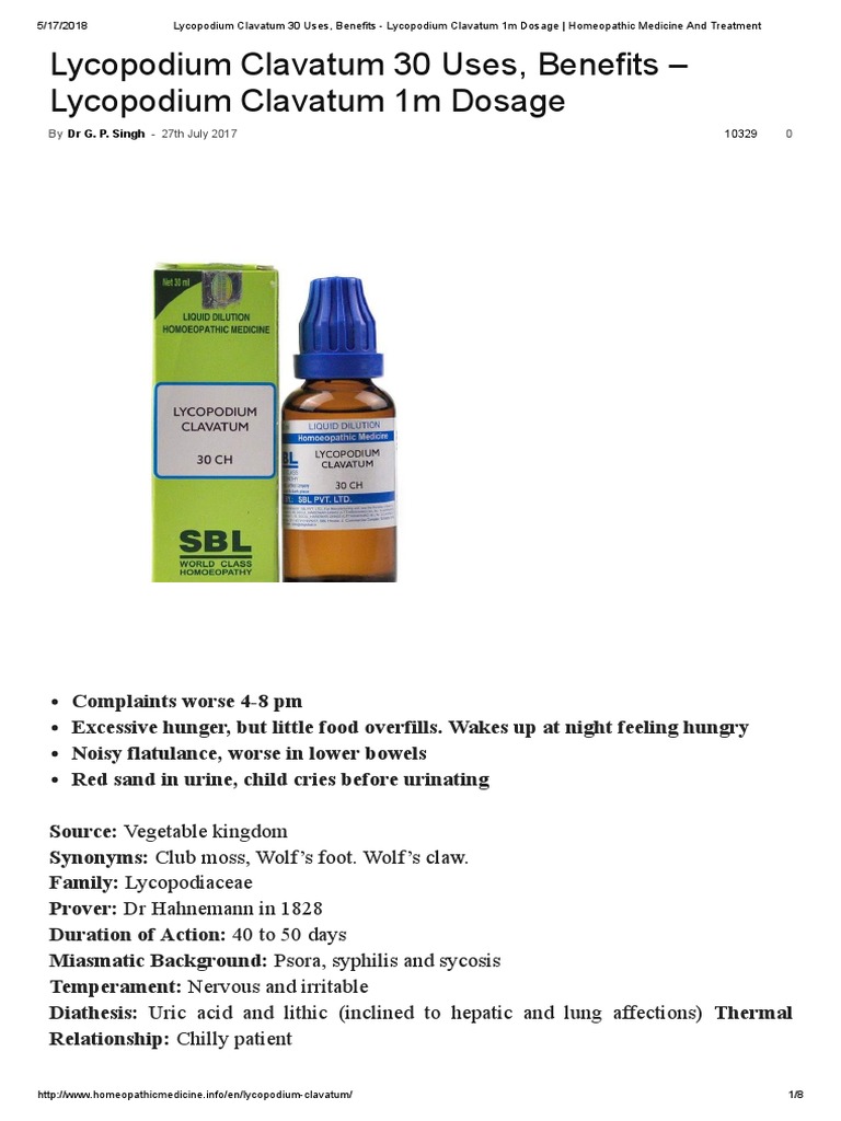Lycopodium Clavatum: Uses & Dosage Guide | PDF | Flatulence | Bloating