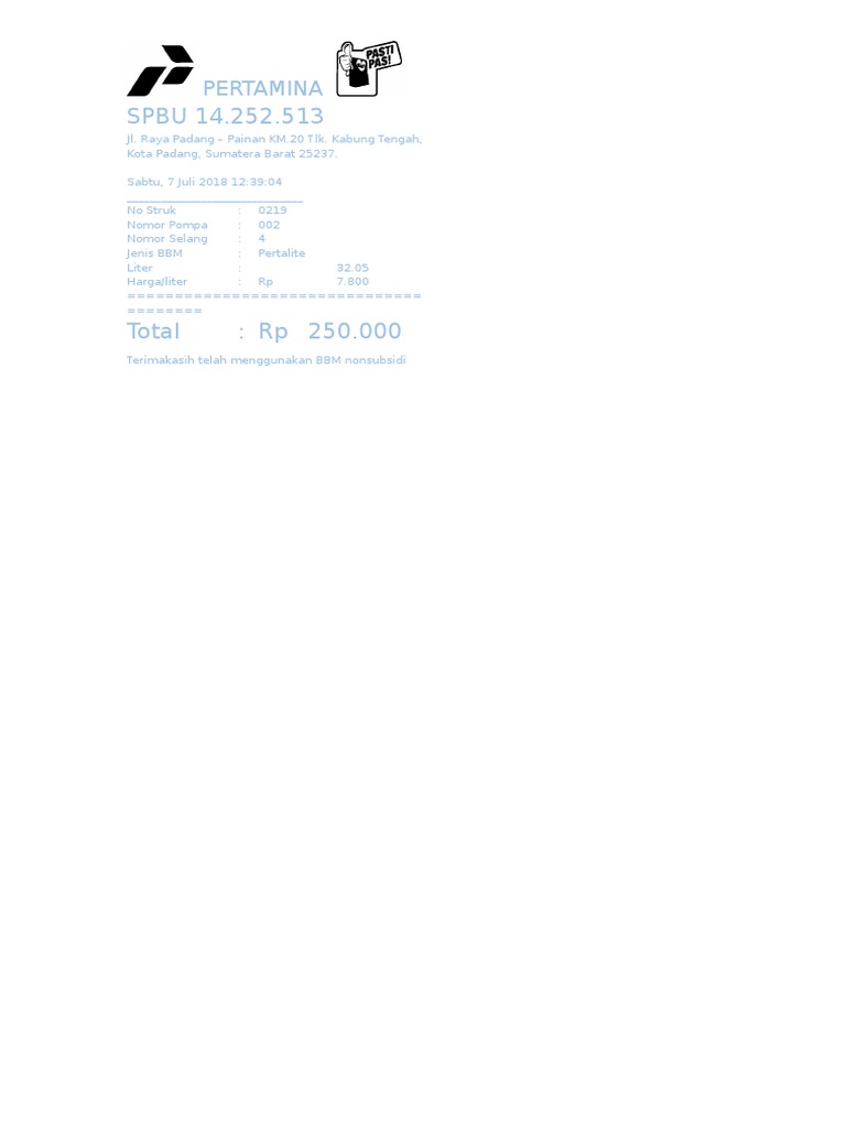 Struk Bensin Editan | PDF