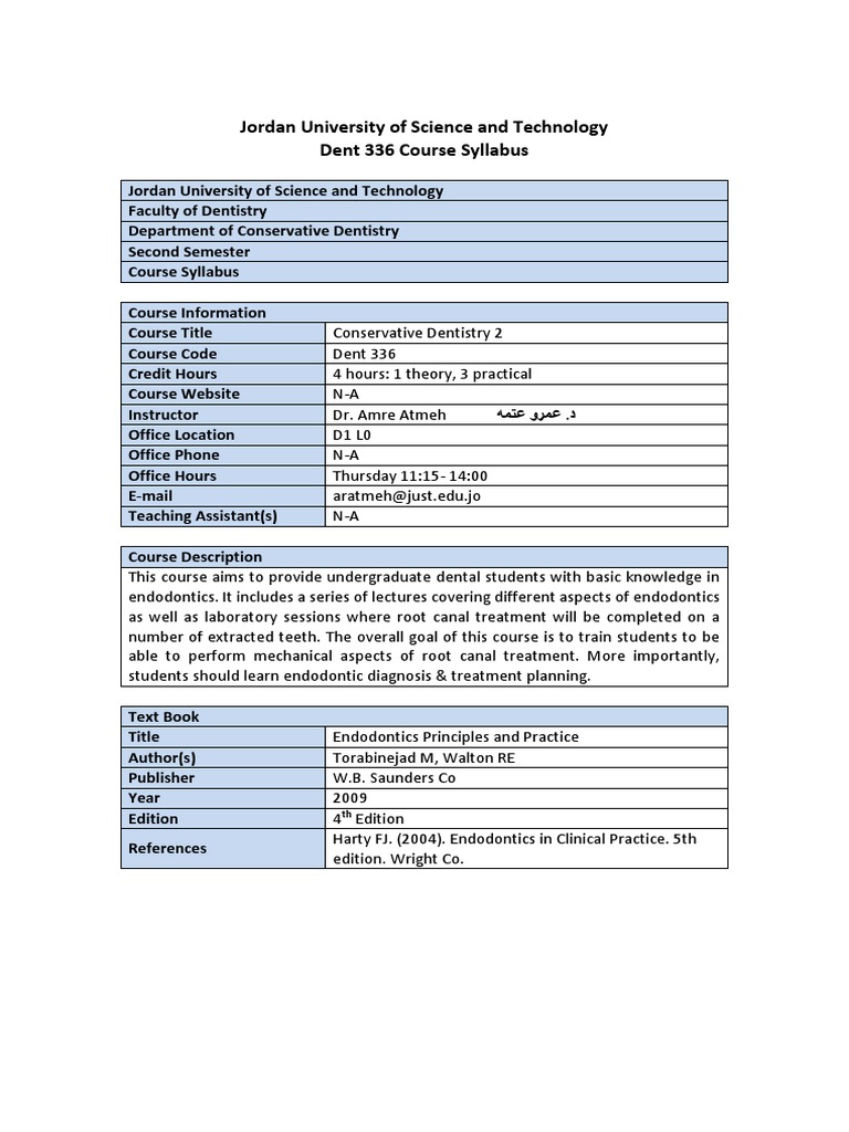 Syllabus DENT 336AAtmeh2 | PDF | Mouth | Dentistry