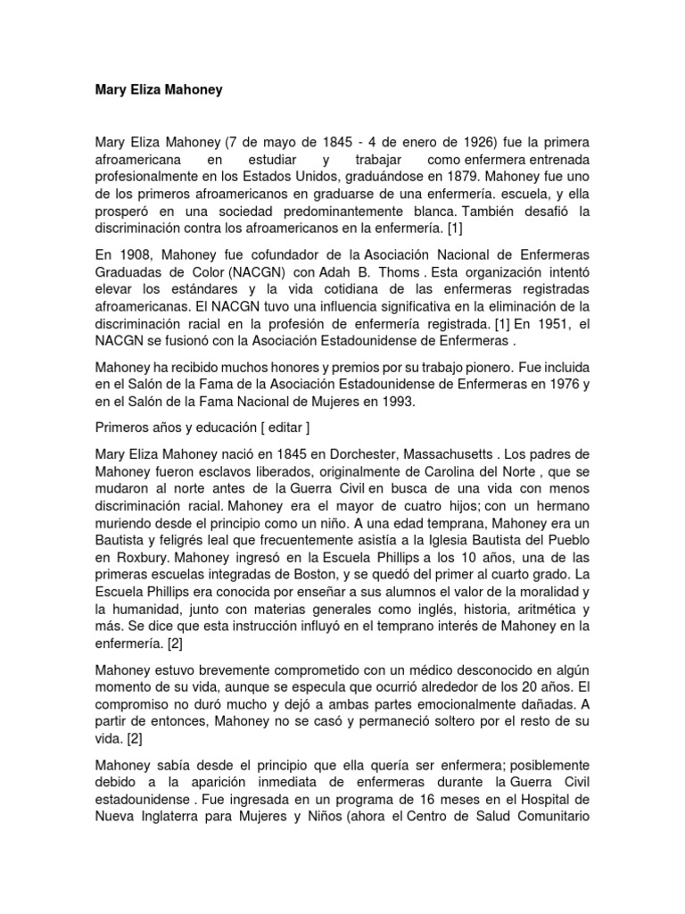 Mary Eliza Mahoney | PDF | Enfermería | Hospital