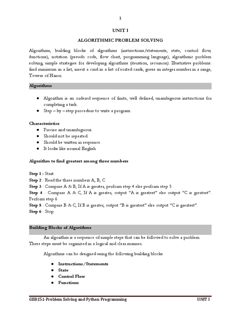 Unit I PSPP | PDF | Control Flow | Algorithms Unit I PSPP | PDF | Control Flow | Algorithms