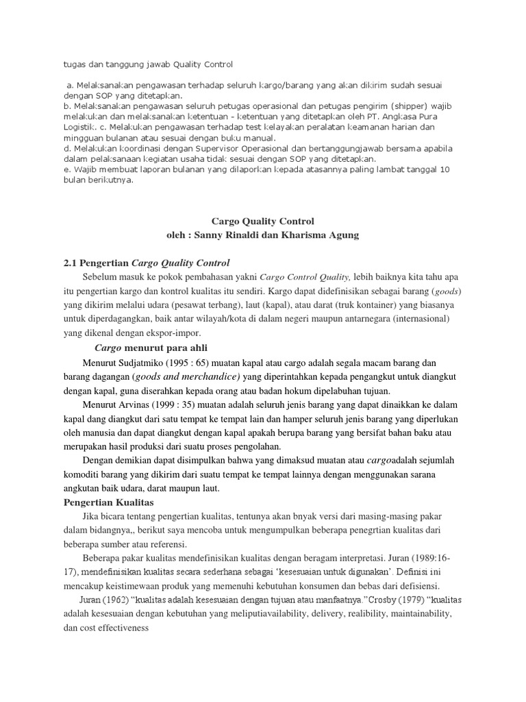 Tugas Dan Tanggung Jawab Quality Control | PDF Tugas Dan Tanggung Jawab Quality Control | PDF