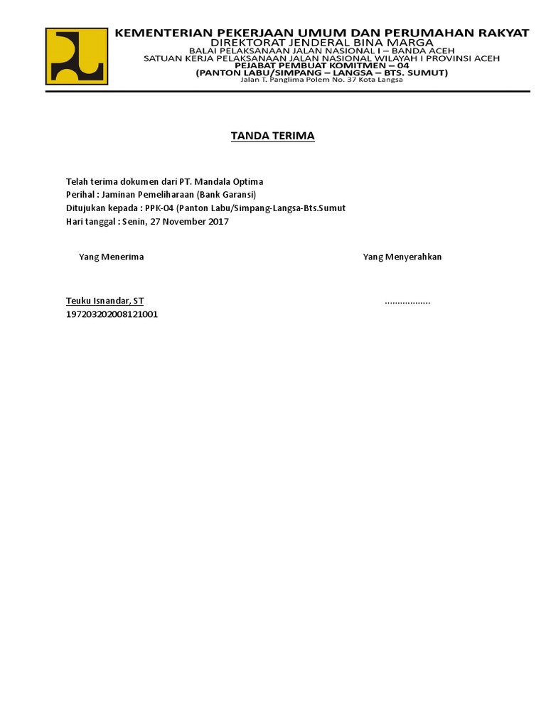 Tanda Terima Jaminan Dokumen | PDF