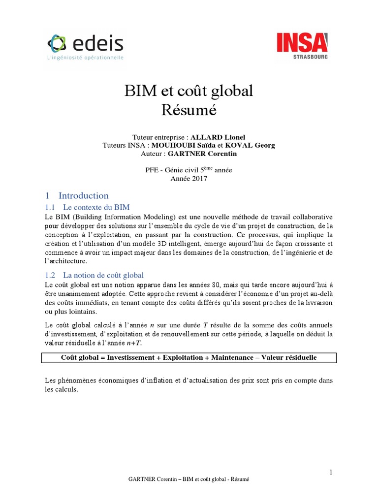 Résumé Mémoire PFE Final | PDF | Building information modeling ...