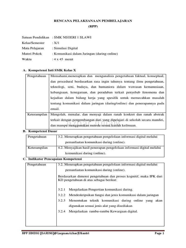 Contoh RPP Simulasi Digital (DARING) | PDF | Komputer