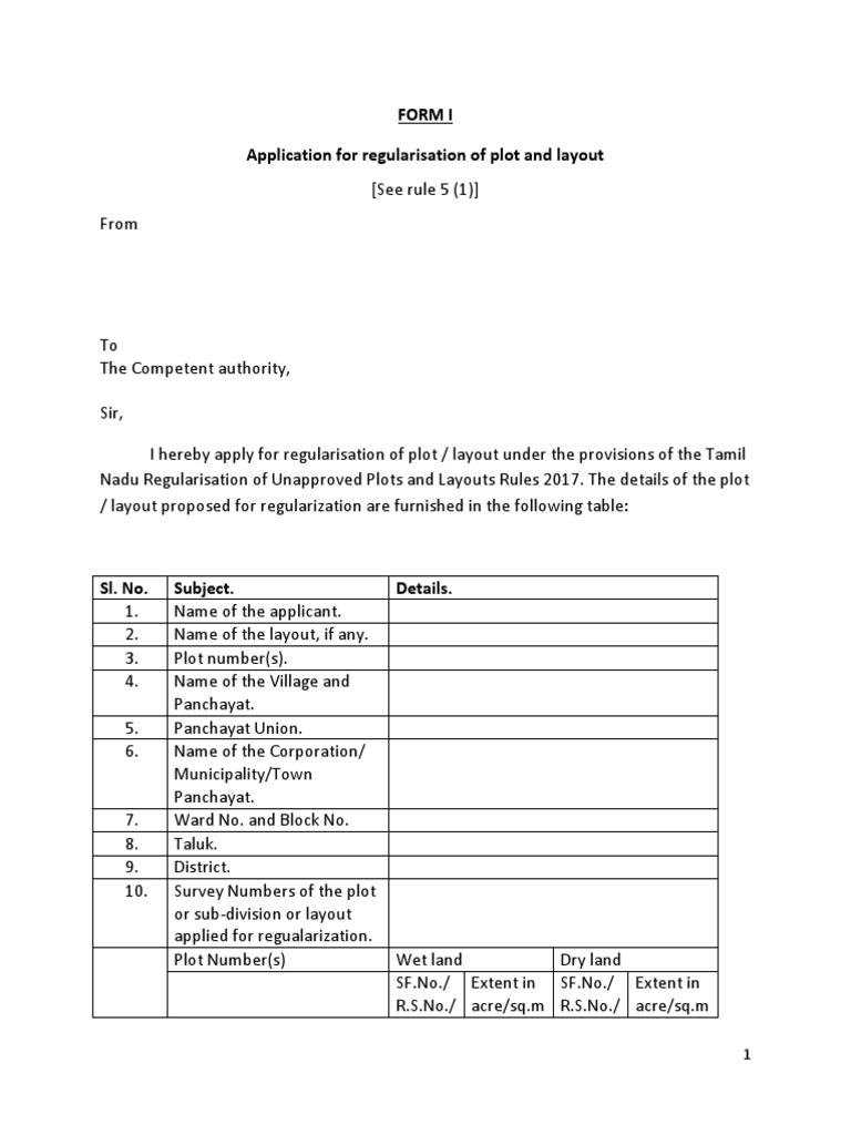 Form I Application For Regularisation of Plot and Layout | PDF | Money ...