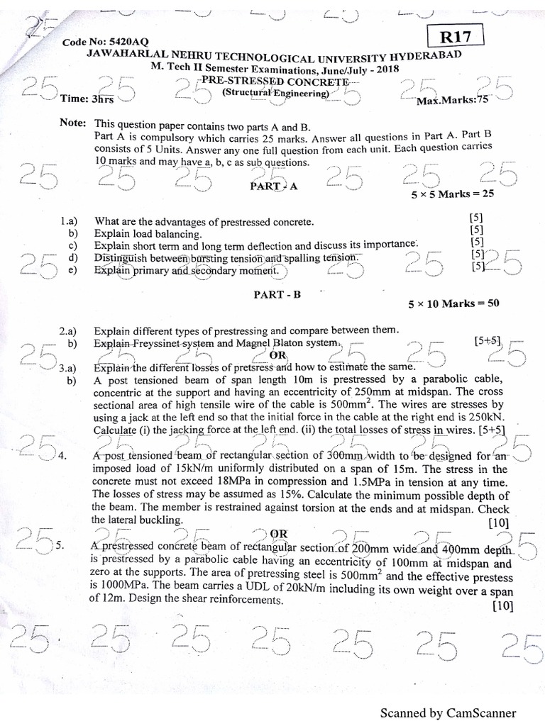 JNTUH Mtech Pre Stressed Concrete Question Paper | PDF