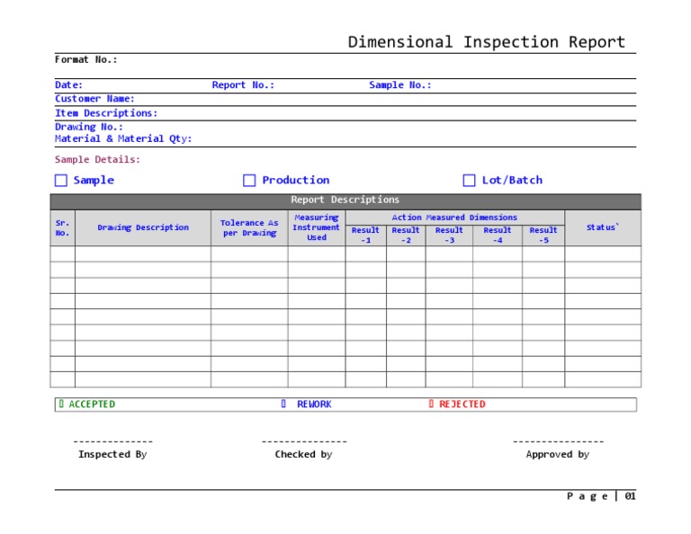 Dimensional Inspection Report: Sample Production Lot/Batch | PDF