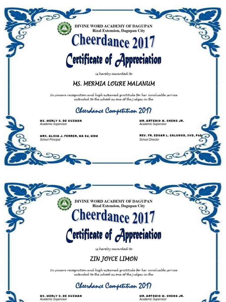 Cheerdance Certificate