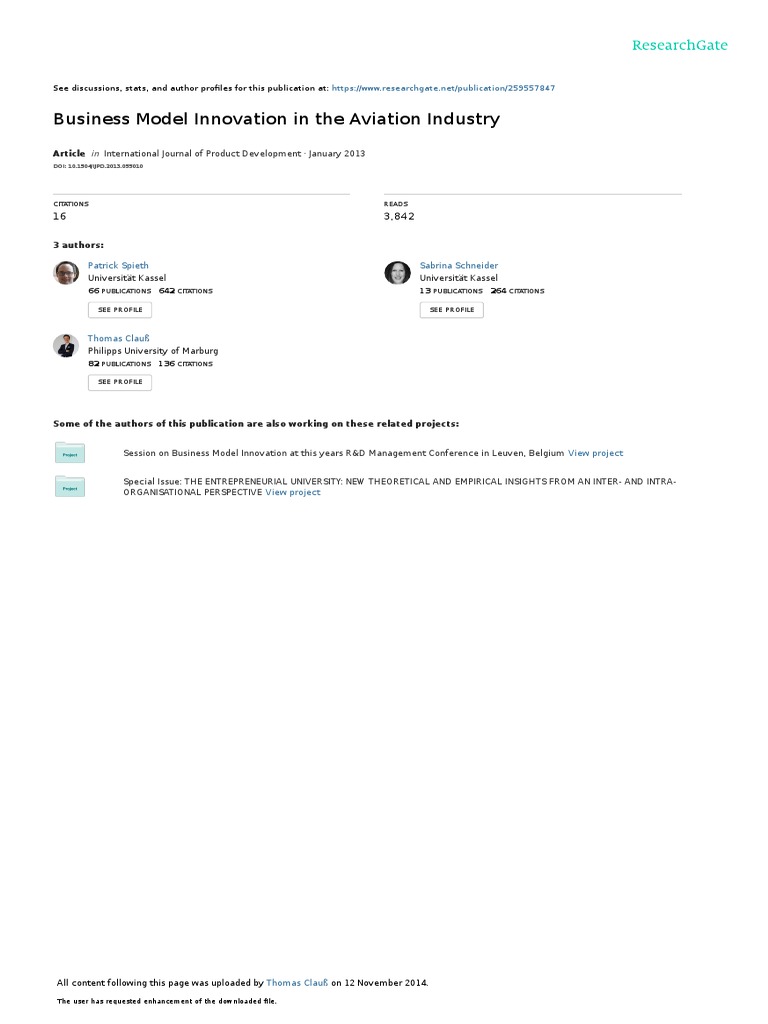 Business Model Innovation in The Aviation Industry | PDF | Business ...