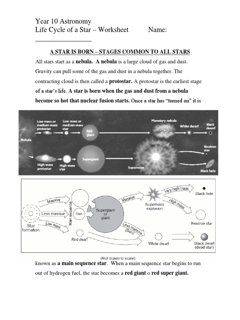 High Mass Star Life Cycle Worksheet | PDF | Stars | Nebula