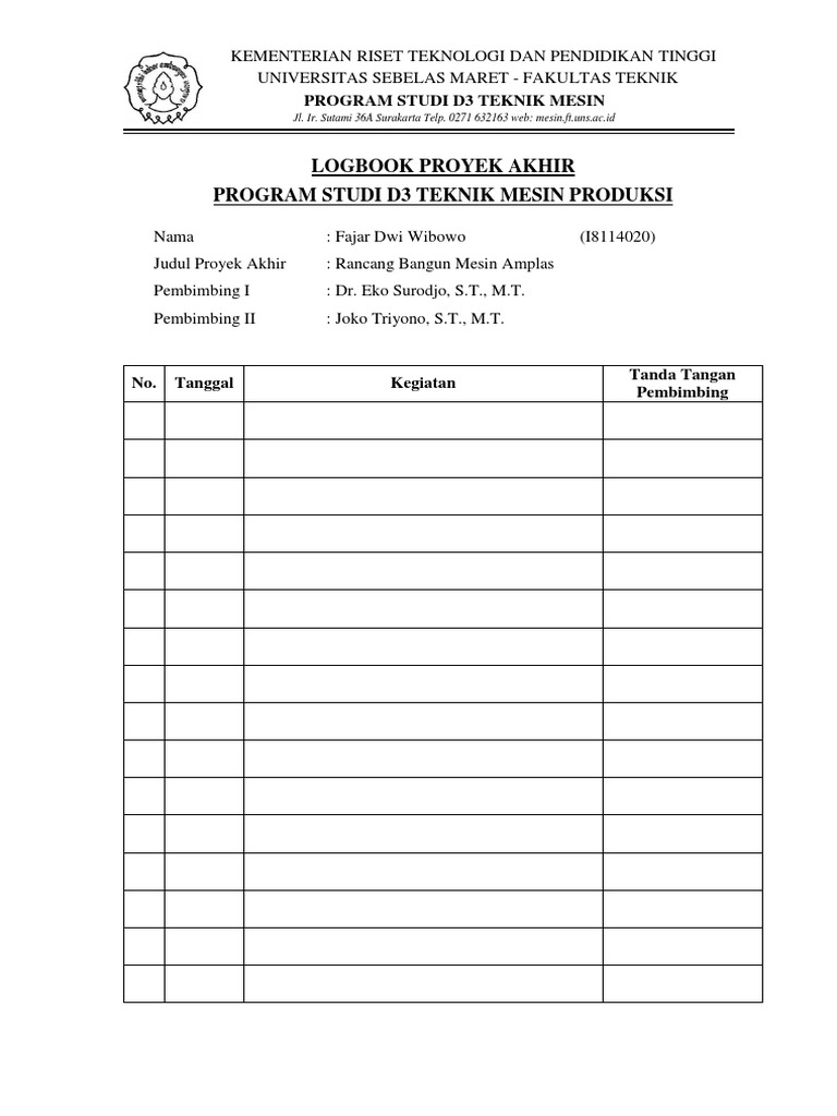 Logbook Proyek Akhir | PDF