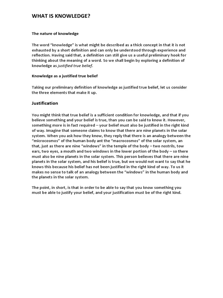 What Is Knowledge - Justification | PDF