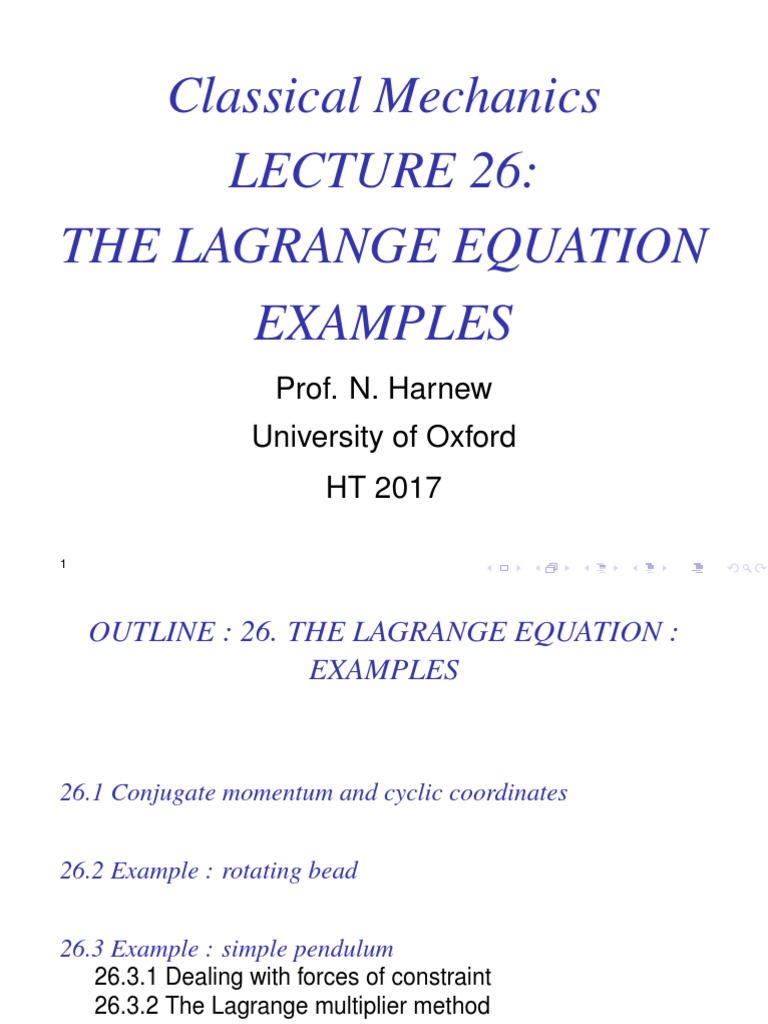 The Lagrangian Equation Examples | PDF | Lagrangian Mechanics | Mechanics