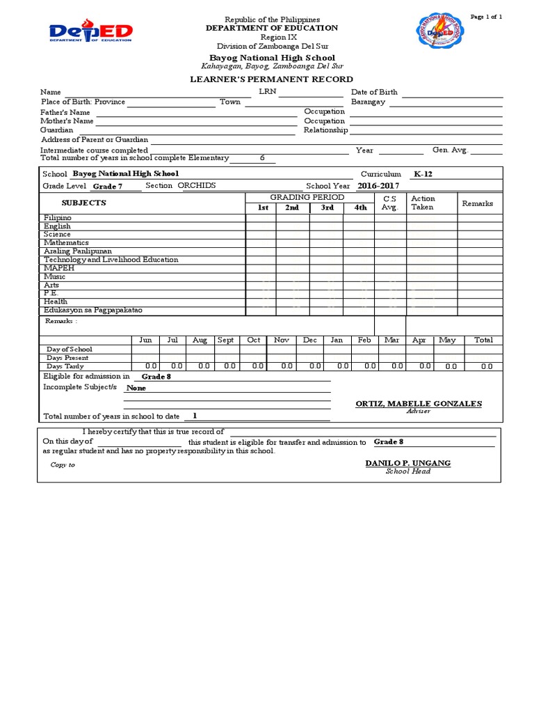 Form 137 A Blank New | PDF | Change | Quality Of Life