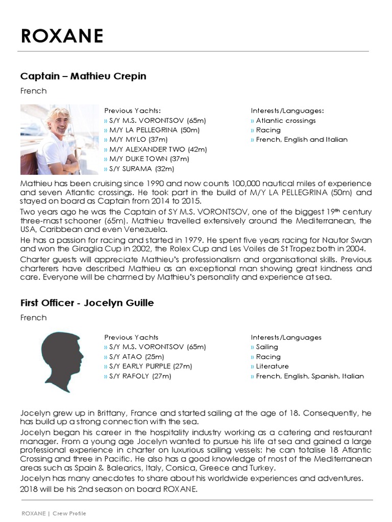 Crew Profiles of Yacht Roxane | PDF | Yacht | France