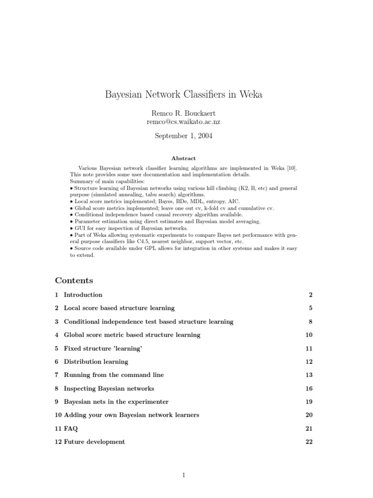 Bayesian Network Classifiers in Weka | PDF | Bayesian Network ...