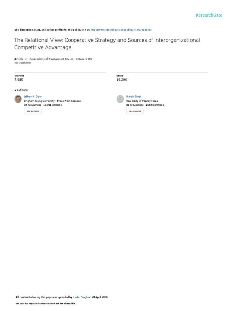 The Relational View Cooperative Strategy and Sourc PDF | PDF