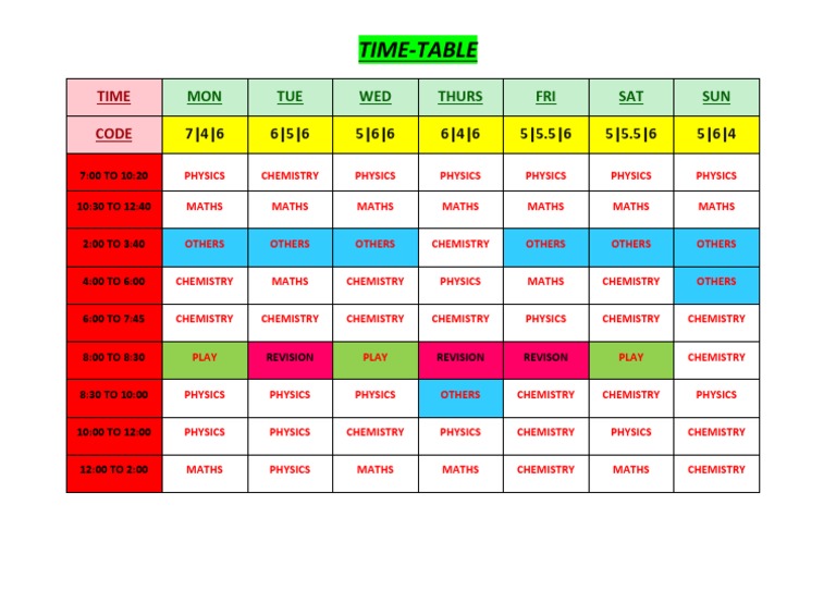 Time-Table: MON TUE WED Thurs FRI SAT SUN | PDF