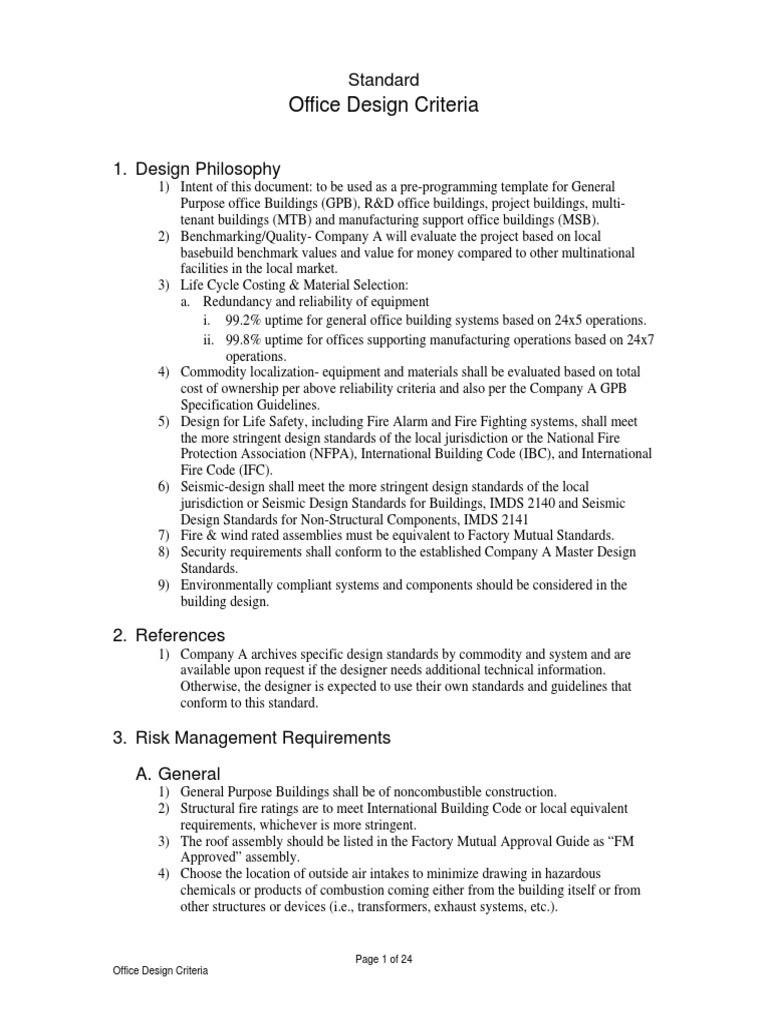 Building Standard Office Design Criteria PDF | PDF | Wall | Ac Power ...