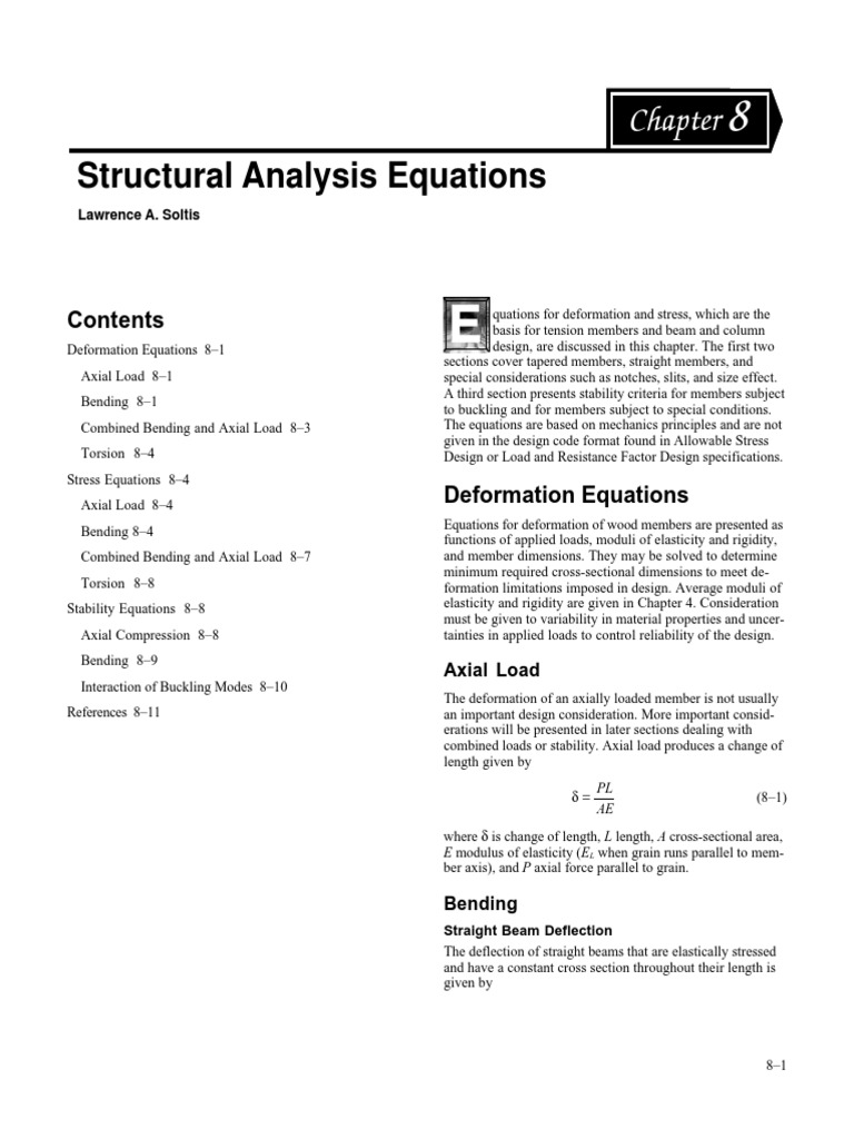 Structural Analysis Equations (Forest Products Laboratory 1999) PDF ...