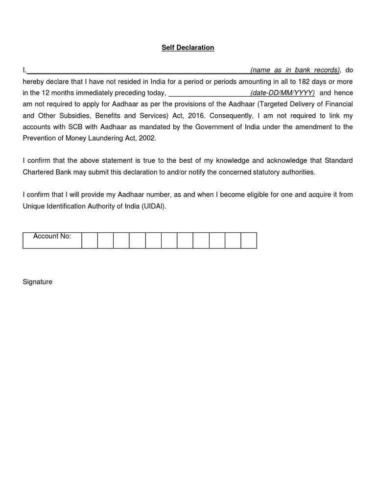 In Expats Aadhaar Self Declaration | PDF | Social Institutions | Social ...