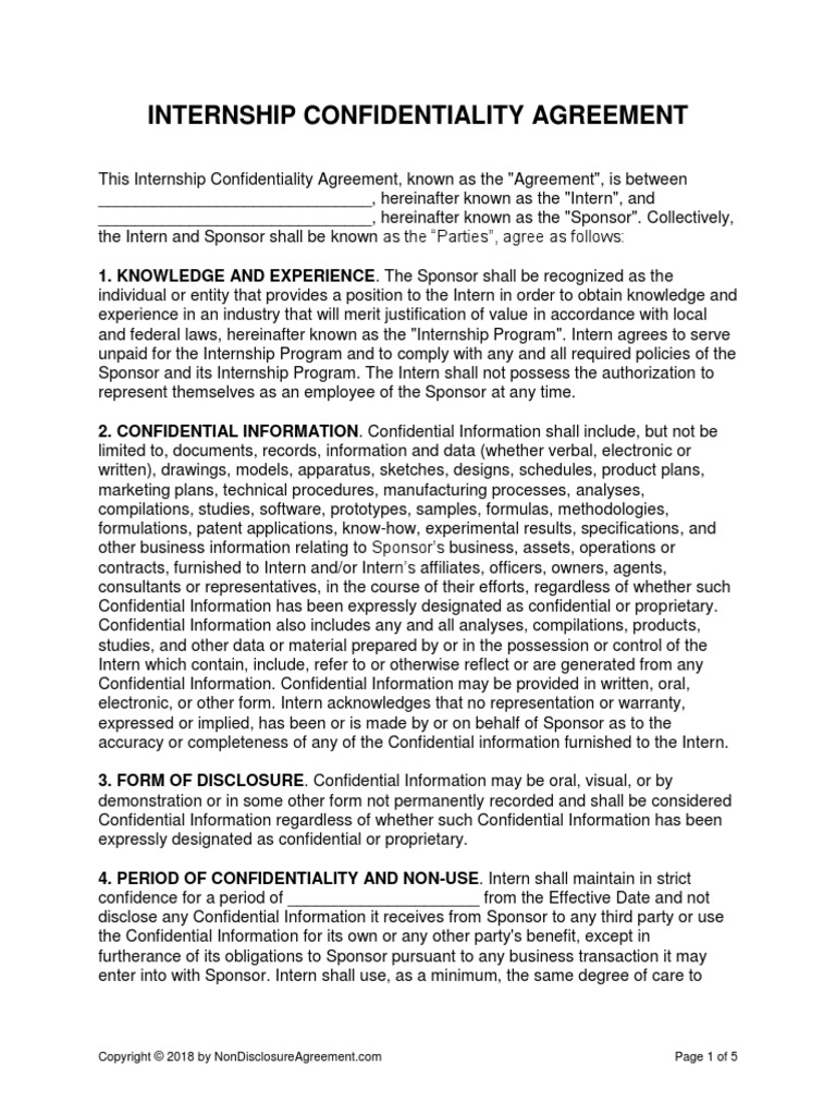 Internship Confidentiality Agreement | PDF | Indemnity | Confidentiality