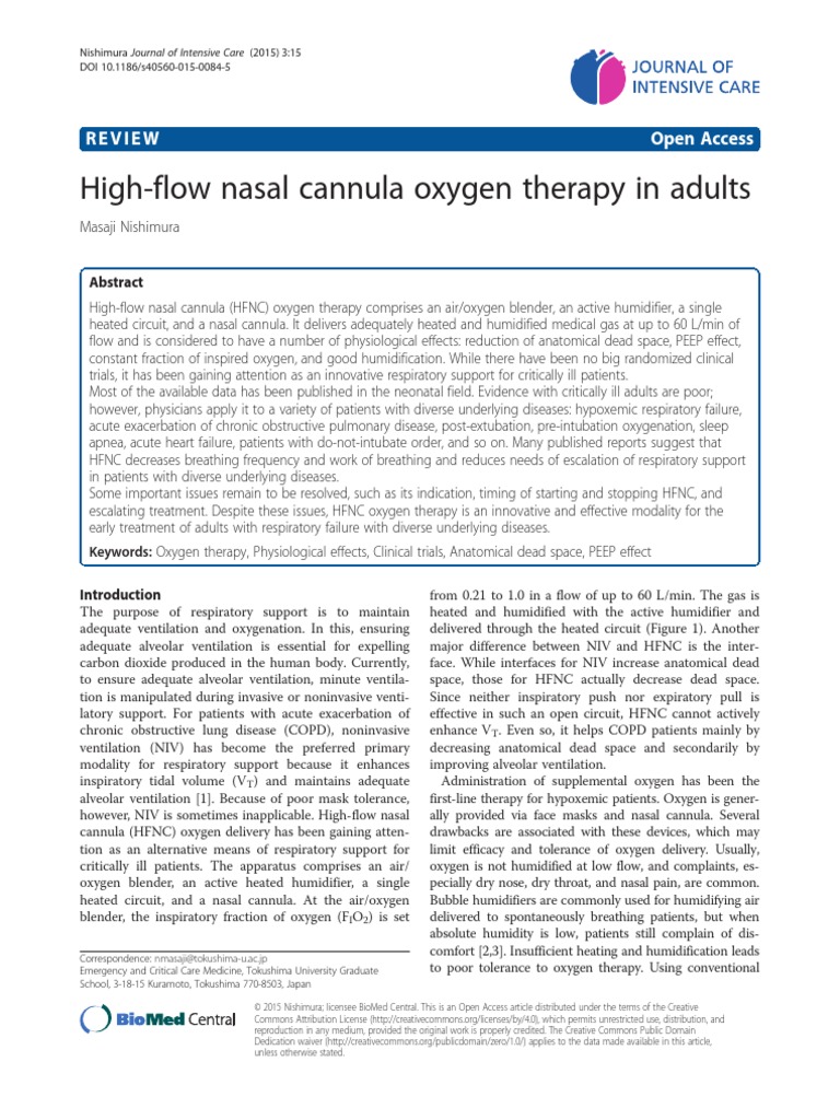 High-Flow Nasal Cannula Oxygen Therapy in Adults PDF | PDF | Breathing ...