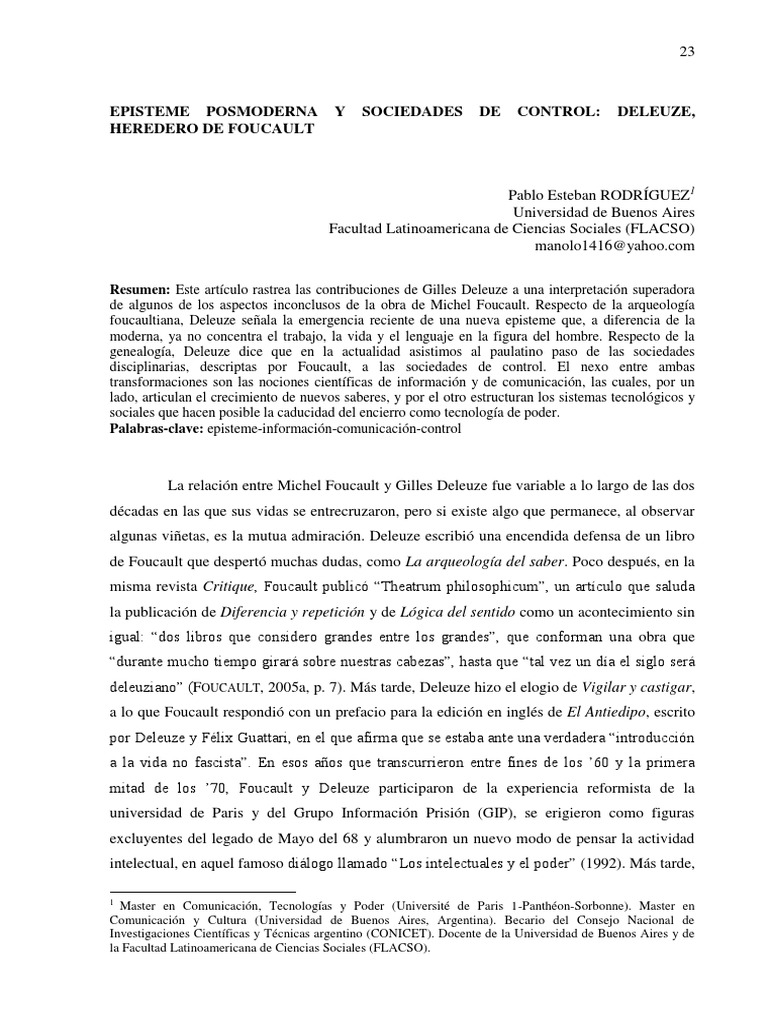 Episteme Moderna y Sociedades de Control | PDF | Michel Foucault ...