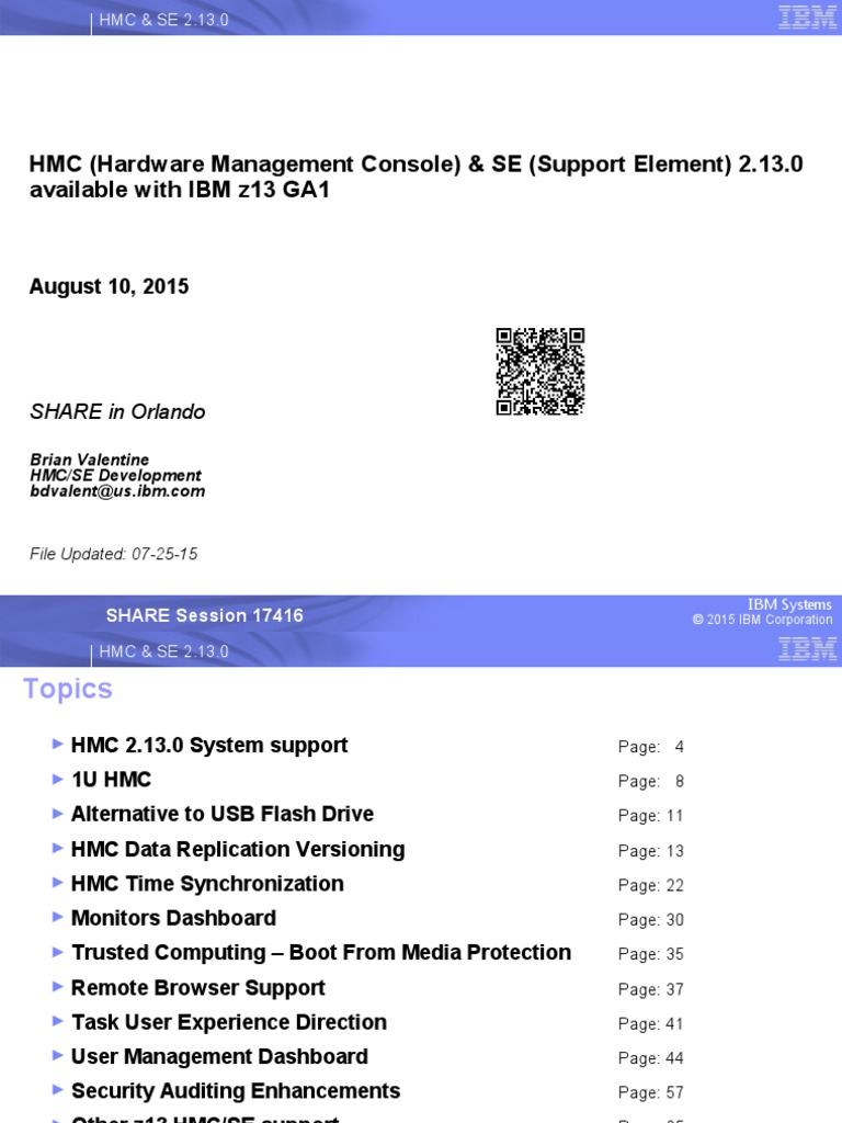 HMC (Hardware Management Console) & SE (Support Element) 2.13.0 Available With IBM z13 GA1 | PDF ...