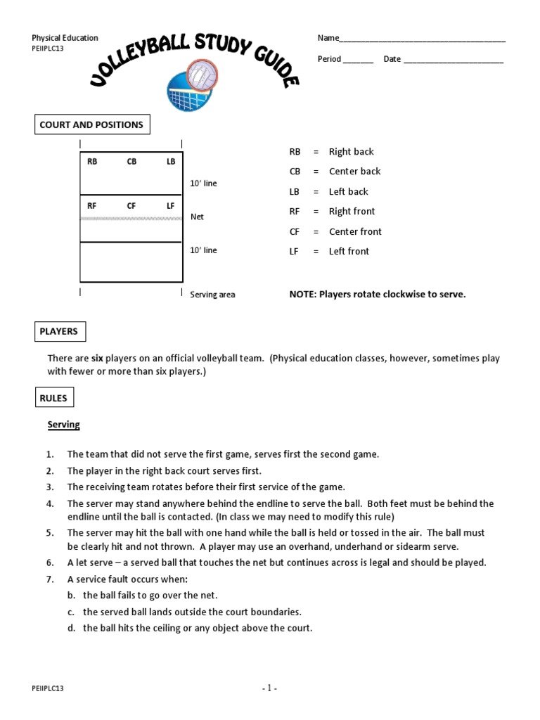 Volleyball Study Guide | Download Free PDF | Volleyball | Team Sports