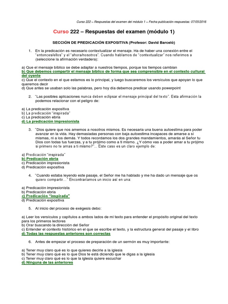 C222 - Respuestas Examen Modulo 1 PDF | PDF | Cristo (título) | Biblia