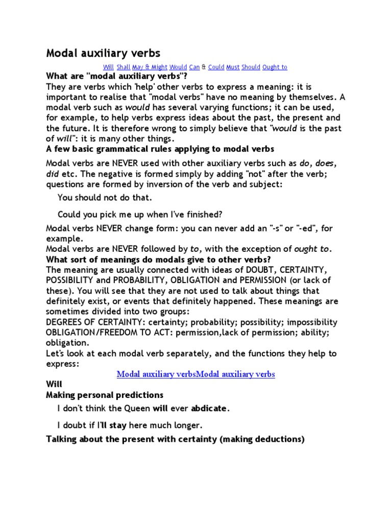 Modal Auxiliary Verbs | PDF | Verb | Linguistic Morphology