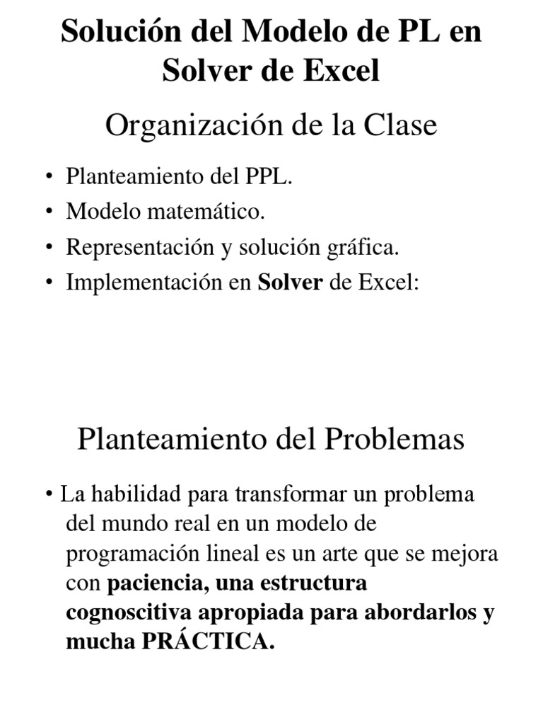 Solución Del Modelo de PL en Solver de Excel | PDF | Microsoft Excel | Programación lineal