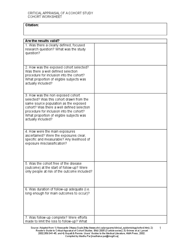 Cohort Worksheet | PDF | Cohort Study | Confounding