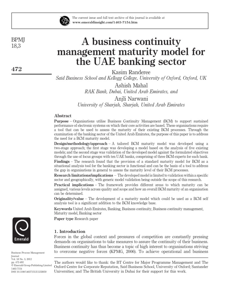 A Business Continuity Management Maturity | PDF | Business Continuity ...
